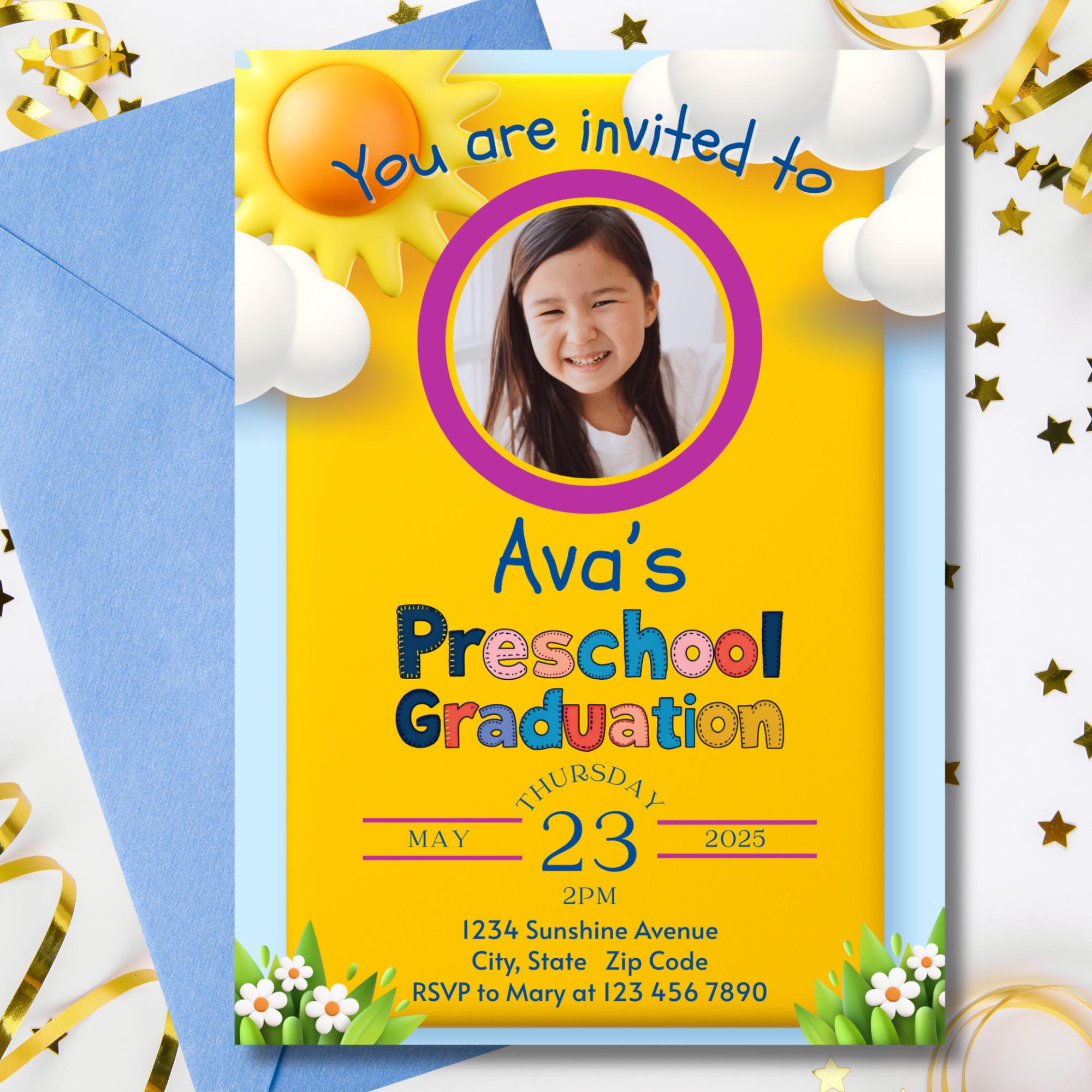Editable Preschool Graduation Invitation: Photo Template (digital ...