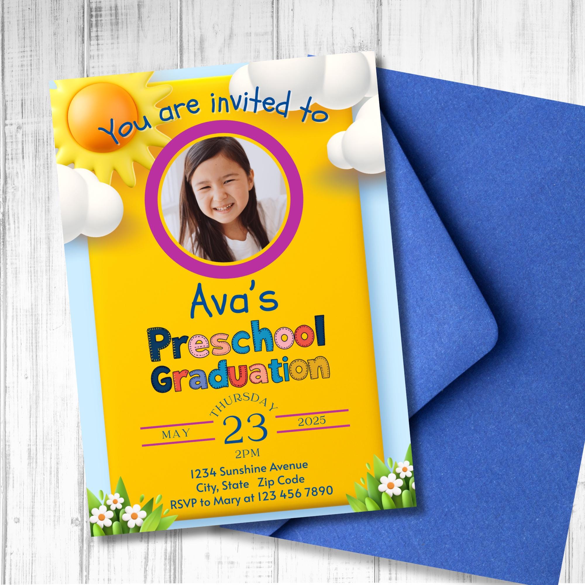 Editable Preschool Graduation Invitation: Photo Template (digital ...