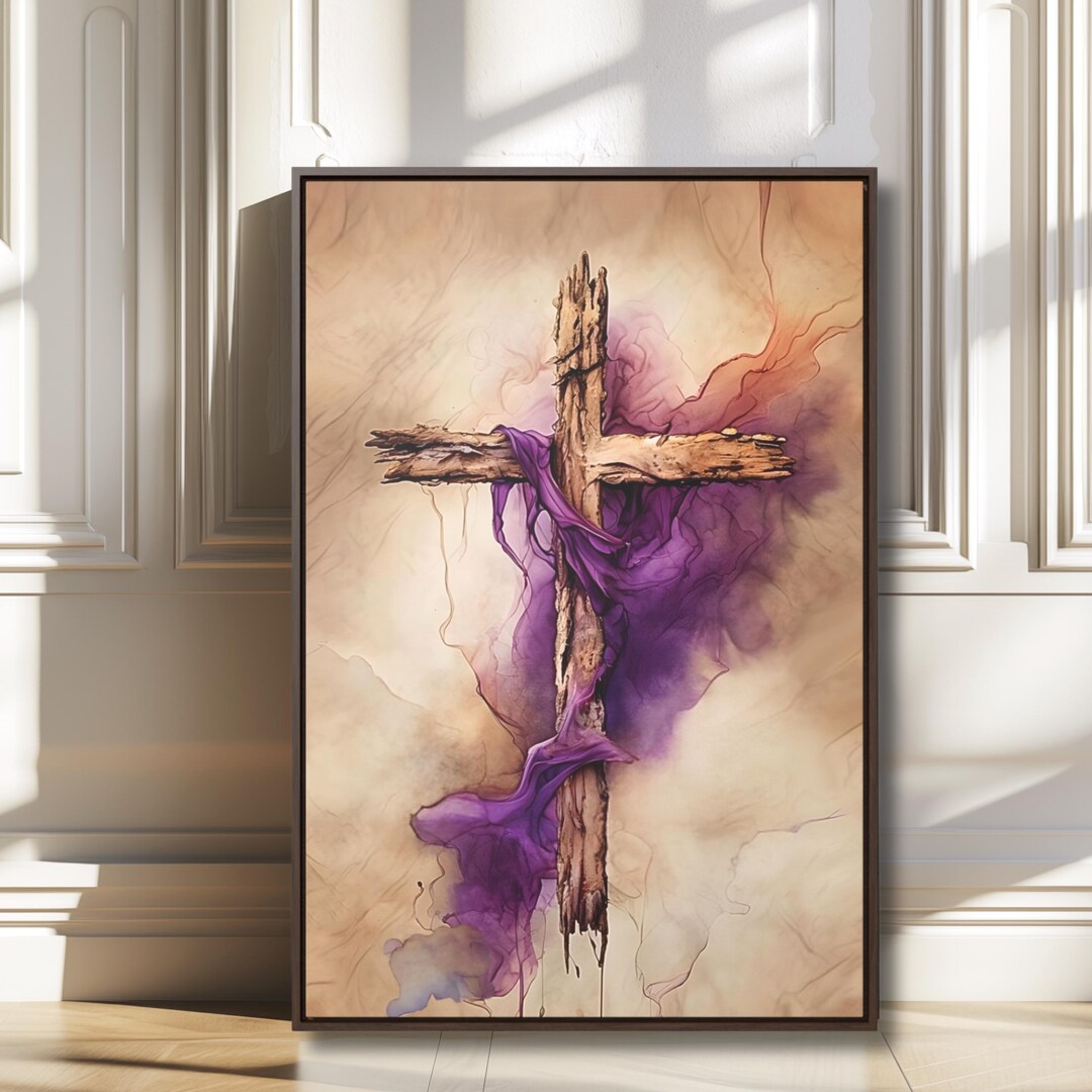 Cross Jesus Painting Framed Wall Art Print Christian Artwork Crucifix ...