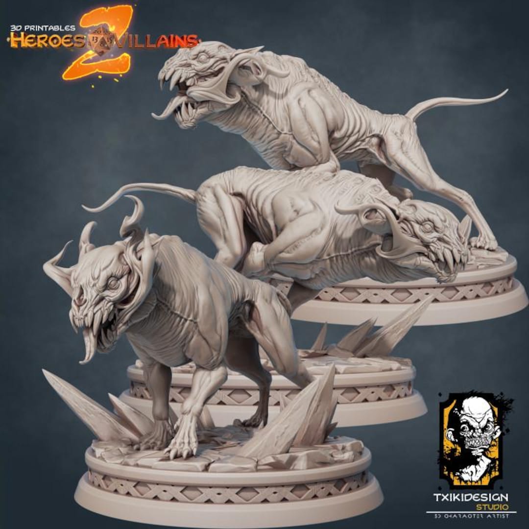 Hellhound Pack Dnd TTRPG Wargaming Miniatures 3D Printed Photos of the ...