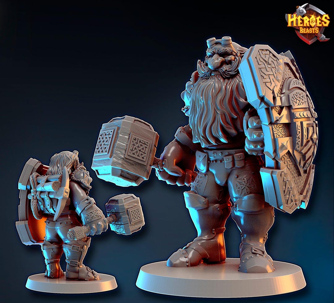 Male Dwarf Fighter With Warhammer and Shield Dnd TTRPG Wargaming ...