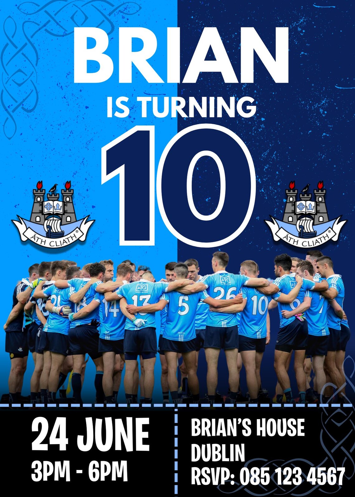 Dublin GAA Birthday Invitation Instant Download EDITABLE Canva Editable ...