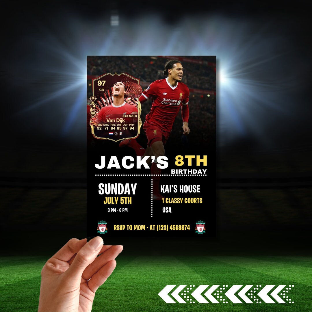 Van Dijk Birthday Invite Liverpool FC - Etsy