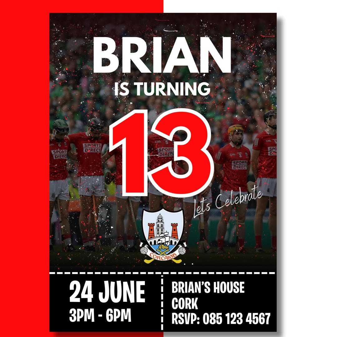 Cork GAA Birthday Invitation - Editable Canva Template (digital ...