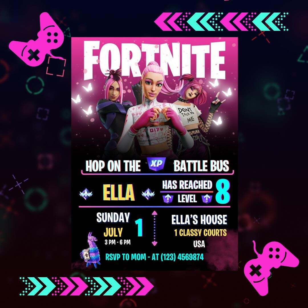 PINK Battle Royal Birthday Invite | Gamer Invite | Gamer Birthday - Etsy