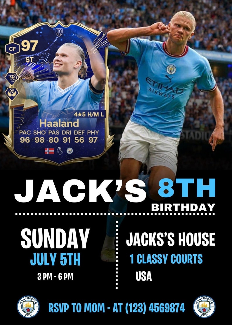 Erling Haaland | Manchester City | Birthday Invitation - Etsy