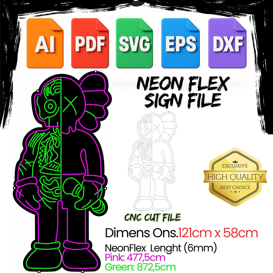 Kaws Neon Flex Sign Template: CNC Router Vector File (digital Download ...