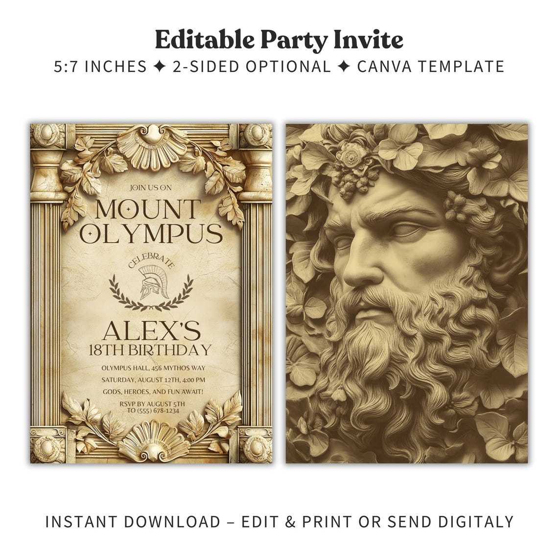 Greek Mythology Birthday Invitation: Toga Party, Editable Template ...