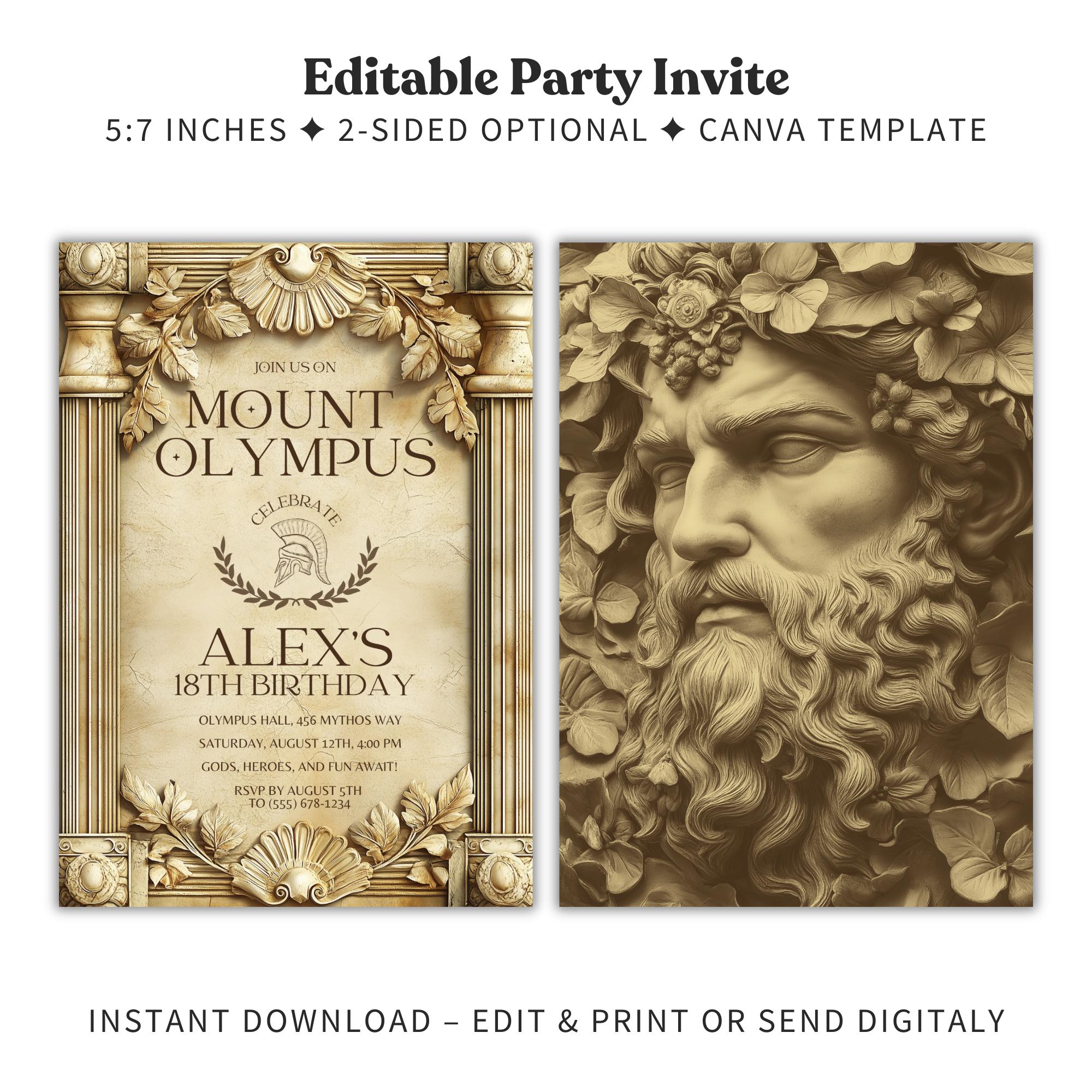 Greek Mythology Birthday Invitation: Toga Party, Editable Template ...