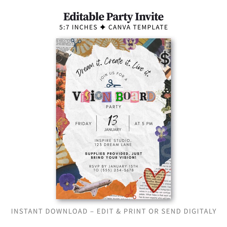 Vision Board Party Invitation Manifestation Gathering Girls Night ...