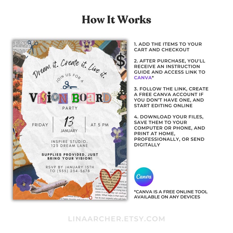 Vision Board Party Invitation | Manifestation Gathering | Girls Night ...