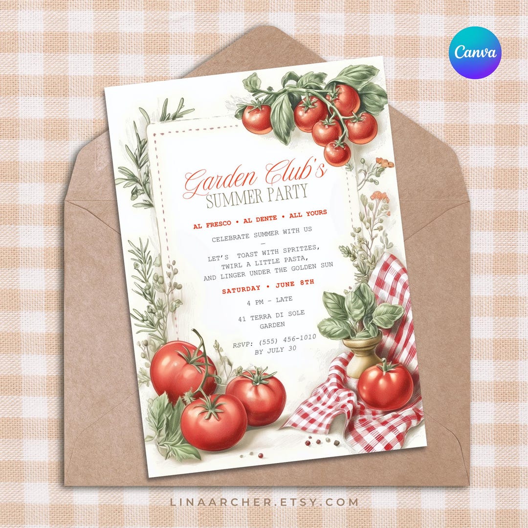 Tomato Garden Party Invitation: Editable Pomodoro Canva Template (5x7 ...
