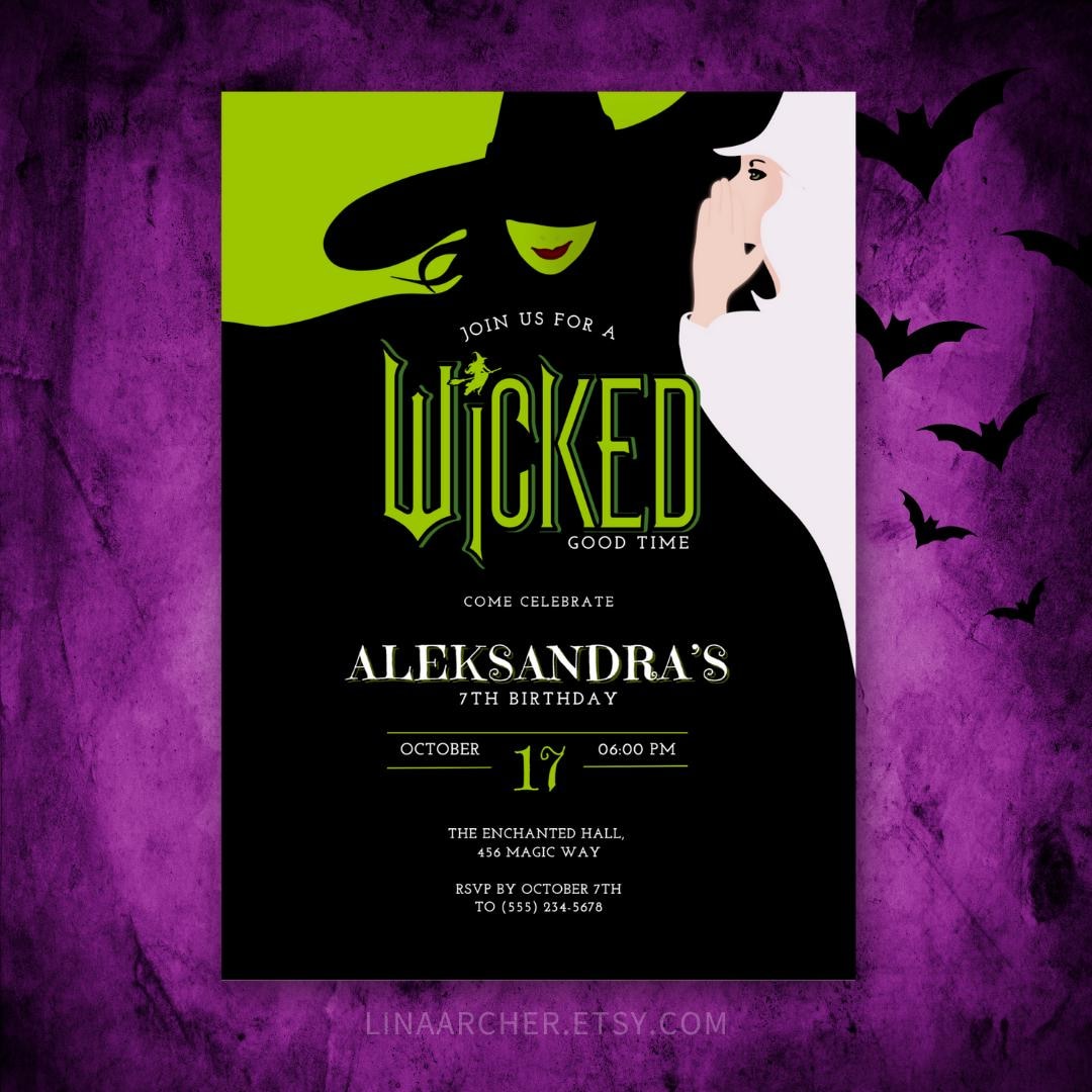 Wicked Birthday Invitation, Wicked Movie Party, Wicked Invitation, Oz ...