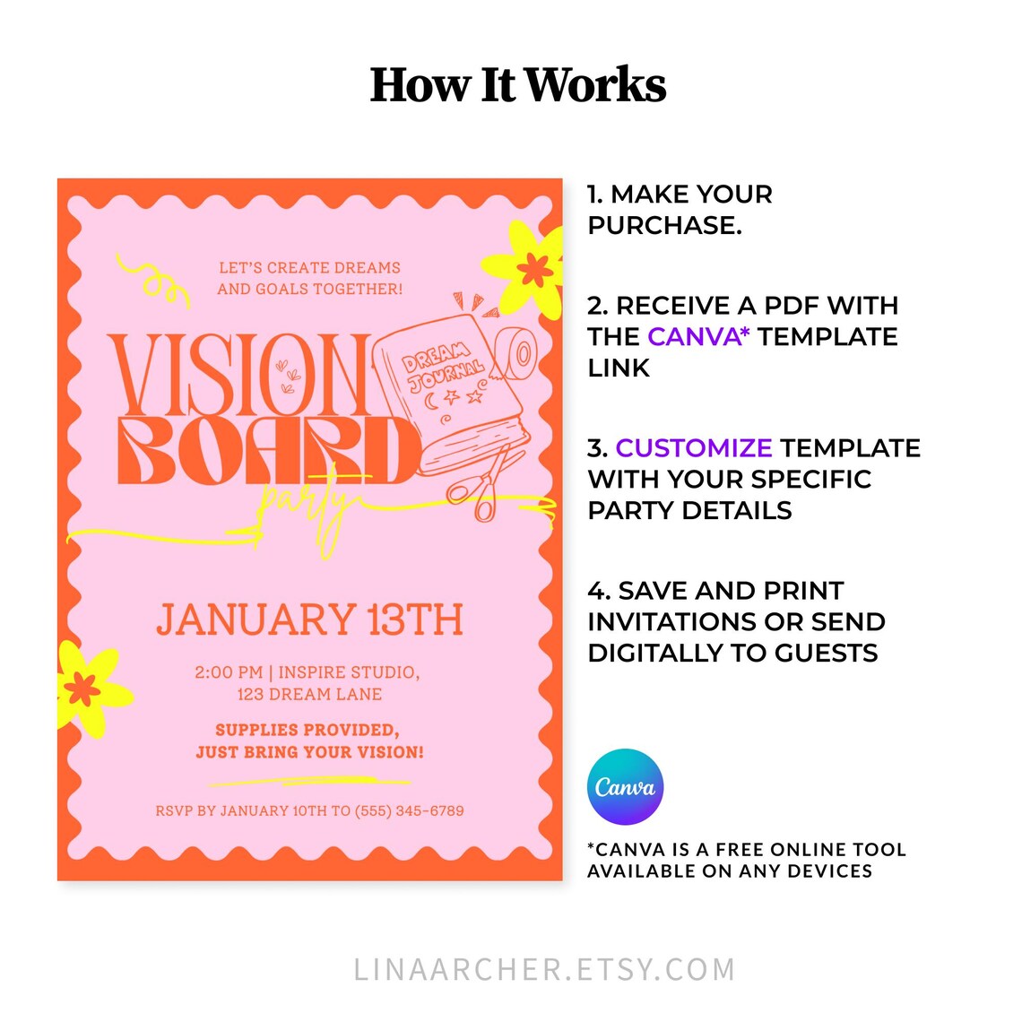 Vision Board Party Invitation Manifestation Gathering Girls Night ...
