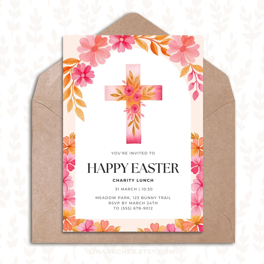 Easter Cross Invitation | Editable Printable Religious Invite | DIY Egg ...