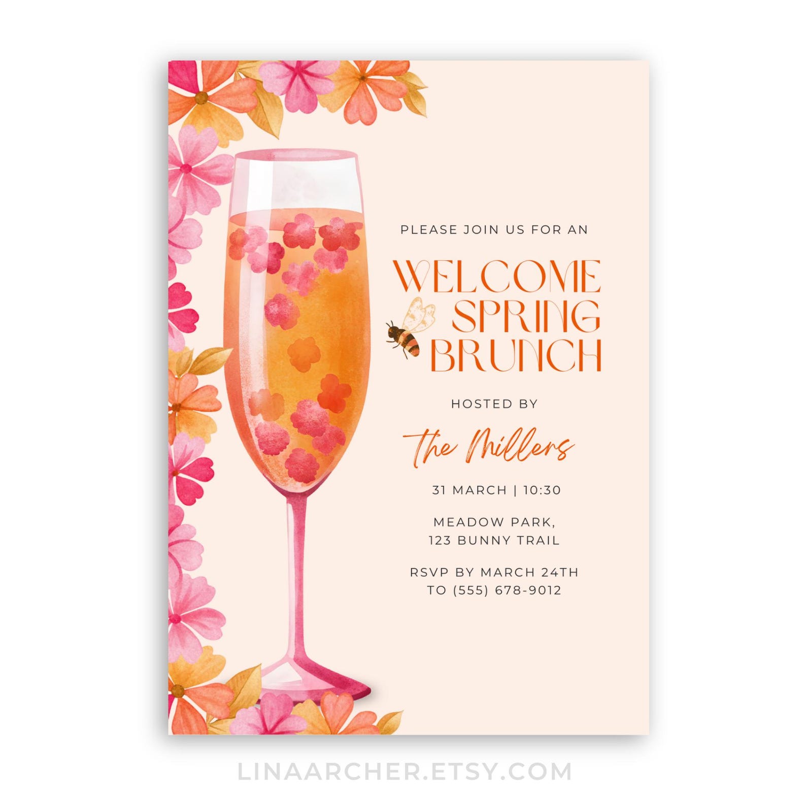 Mimosa Brunch Invitation | Floral Digital Template | Editable Invite ...