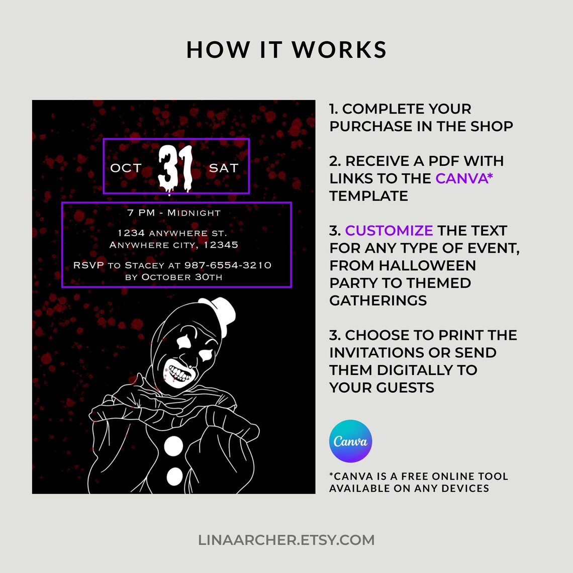 Terrifier Art the Clown Halloween Party Invite – Horror Movie Night ...