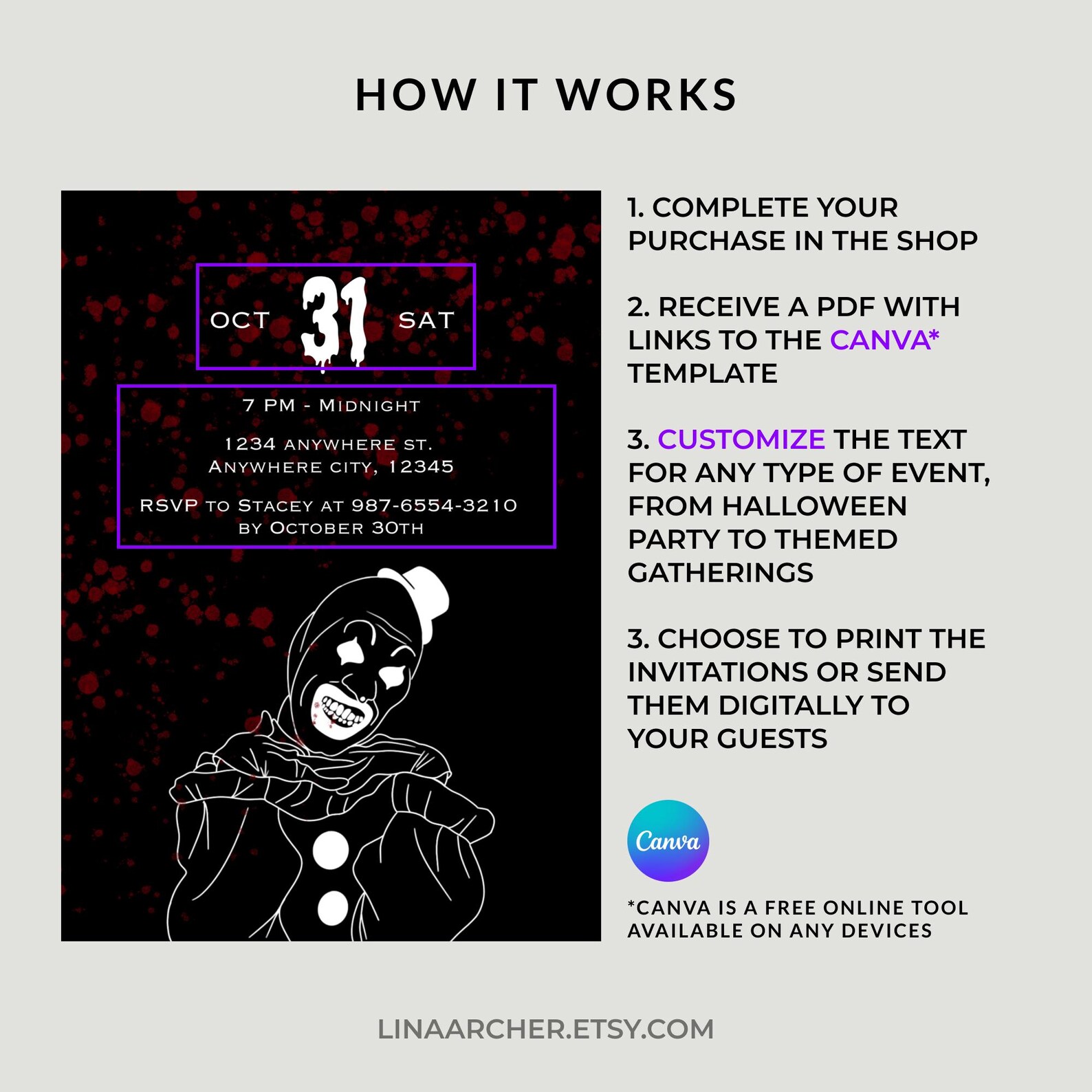 Terrifier Art the Clown Halloween Party Invite – Horror Movie Night ...