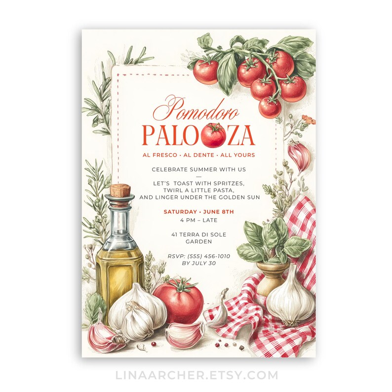 Tomato Garden Party Invitation: Pomodoro Palooza, Editable Canva ...