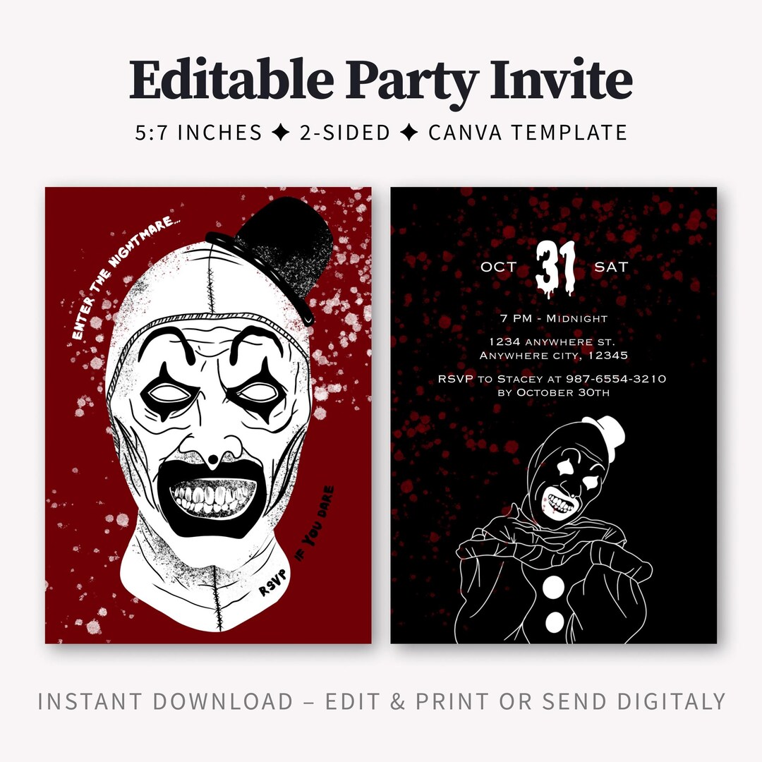 Terrifier Art the Clown Halloween Party Invite – Horror Movie Night ...
