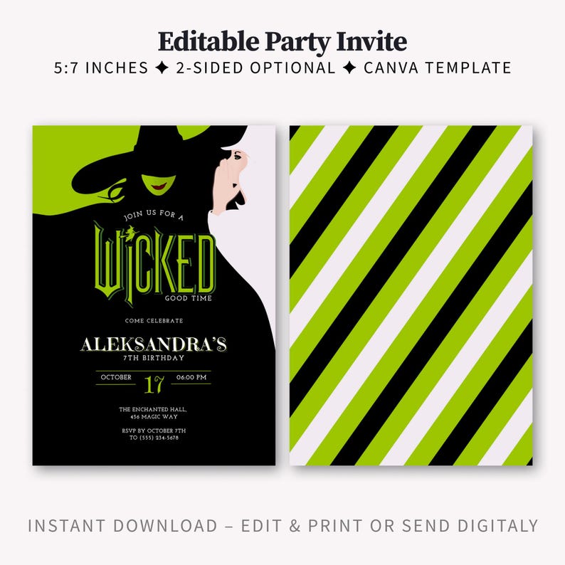 Wicked Birthday Invitation, Wicked Movie Party, Wicked Invitation, Oz ...