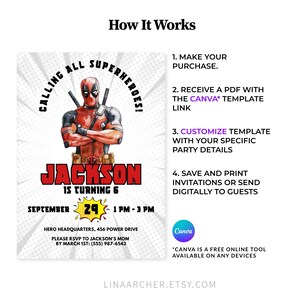 Deadpool Superhero Party Invitation - Editable Children’s Birthday ...