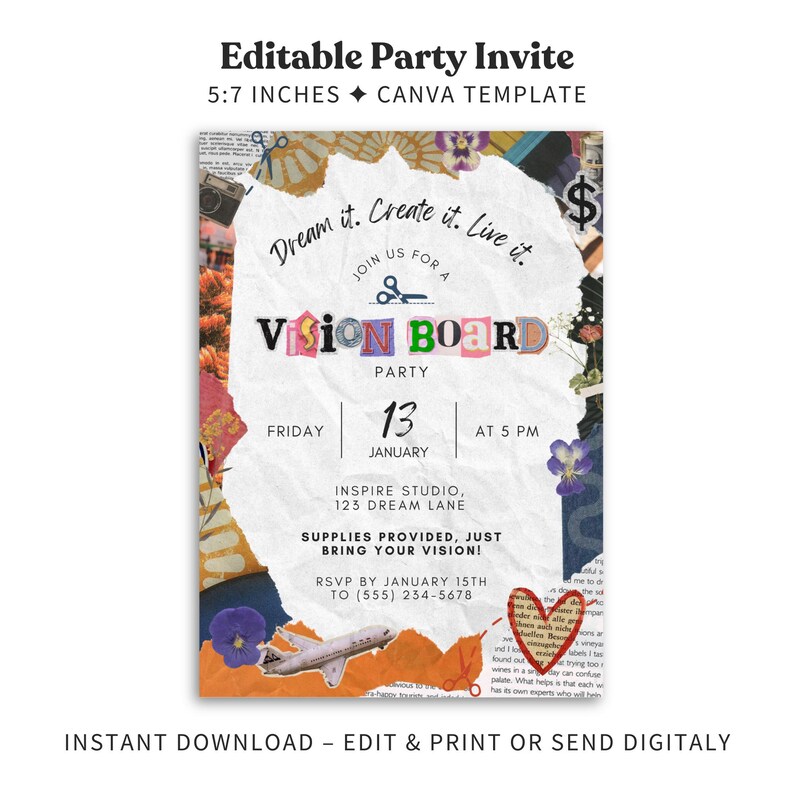Vision Board Party Invitation Manifestation Gathering Girls Night ...