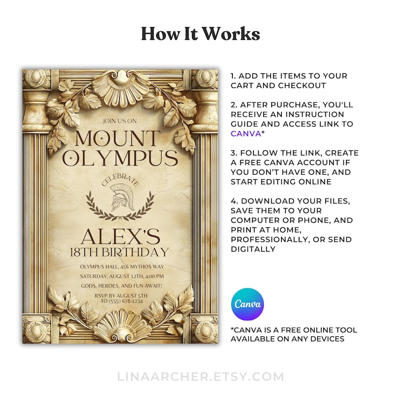 Greek Mythology Birthday Invitation: Toga Party, Editable Template ...