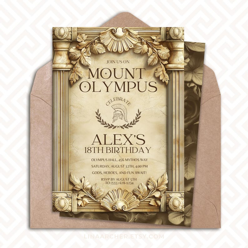 Greek Mythology Birthday Invitation: Toga Party, Editable Template ...