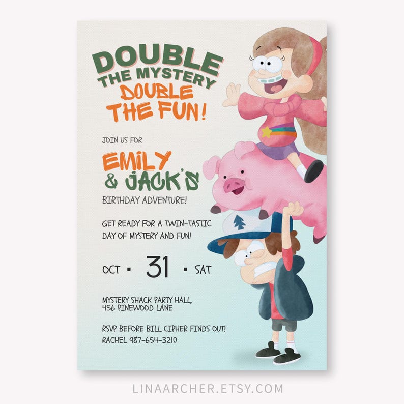 Gravity Falls Birthday Invitation - Double Birthday Invitation ...