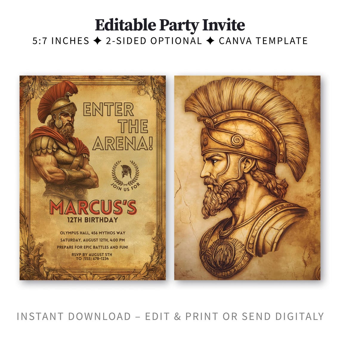 Gladiator Birthday Invitation Ancient Rome Birthday Ancient Greek ...