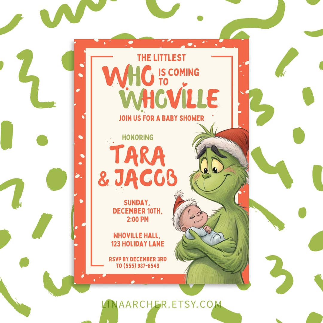 Grinch Baby Shower Invite - Whoville Baby Shower Invitation - Christmas ...