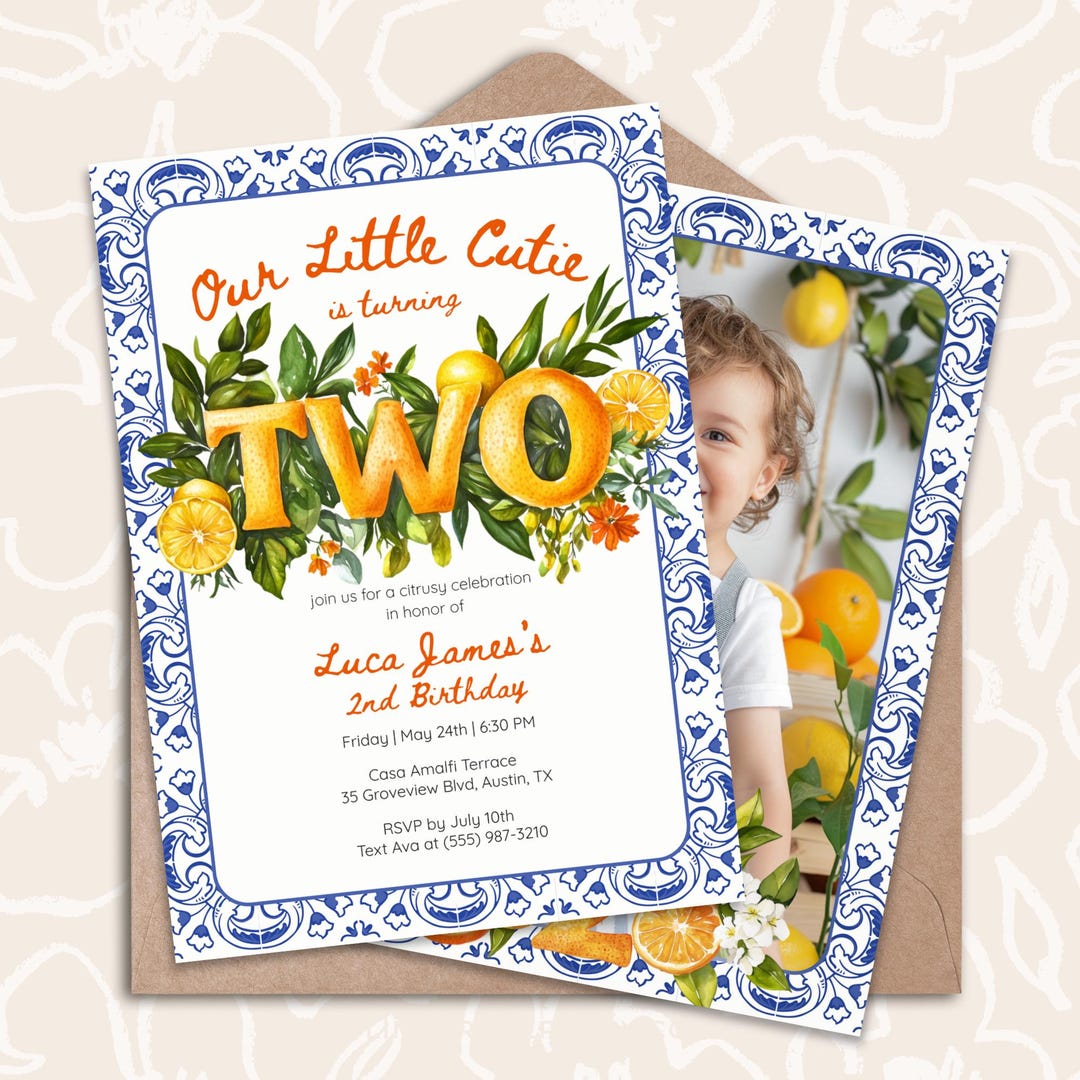 Mediterranean Second Birthday Invitation • Two-tally Sweet Orange ...