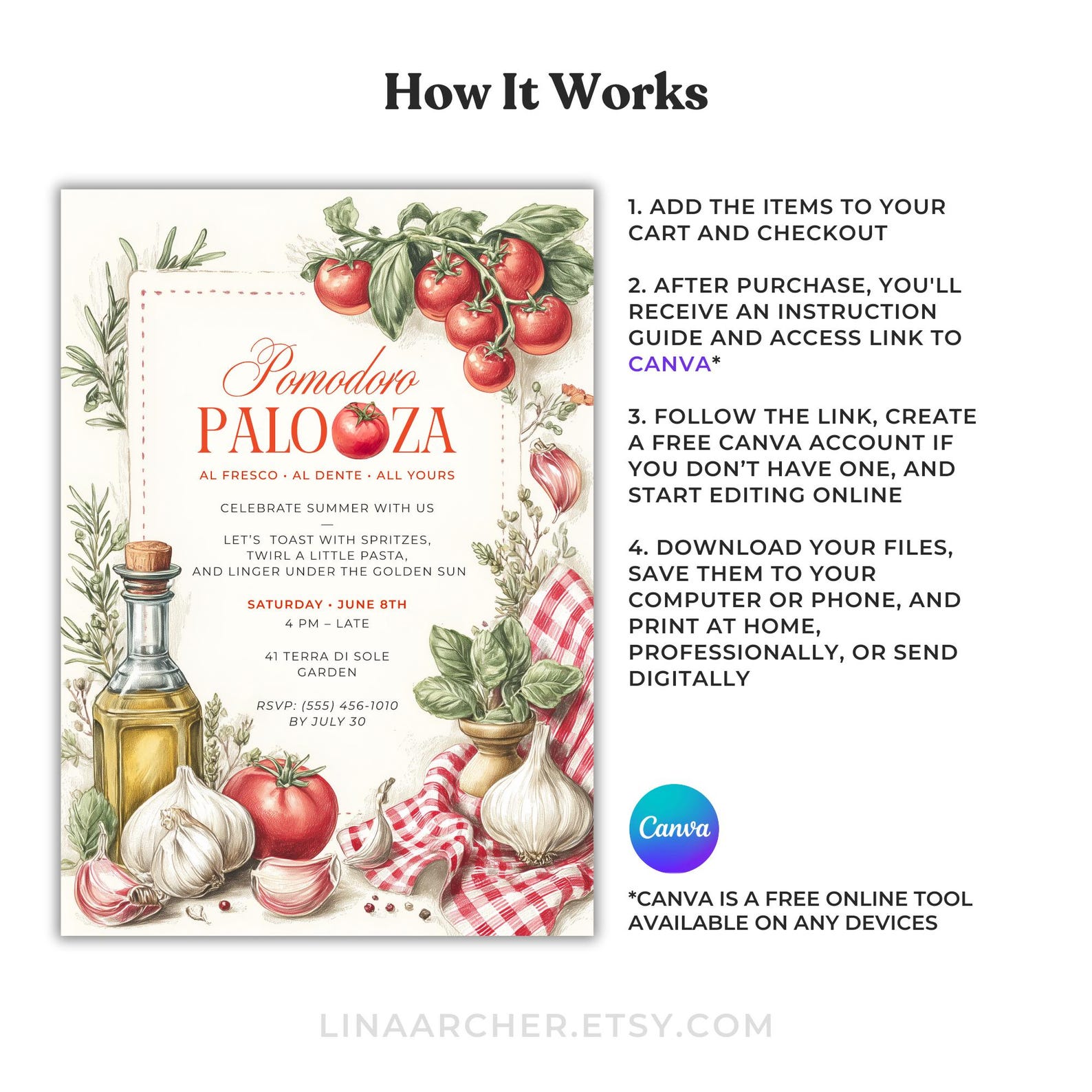 Tomato Garden Party Invitation: Pomodoro Palooza, Editable Canva ...