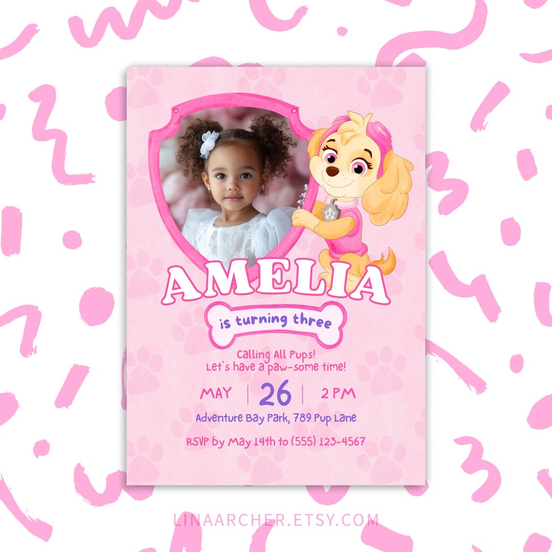 Skye Birthday Invitation Editable Puppy Patrol Invite Photo Invitation ...