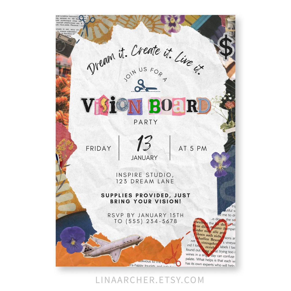 Vision Board Party Invitation Manifestation Gathering Girls Night ...