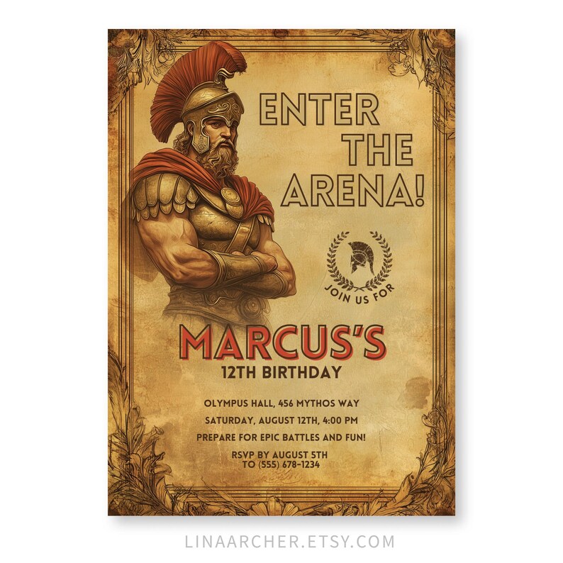 Gladiator Birthday Invitation Ancient Rome Birthday Ancient Greek ...