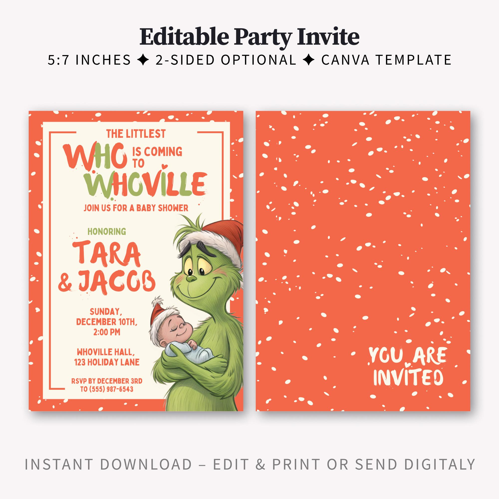Grinch Baby Shower Invite - Whoville Baby Shower Invitation - Christmas ...