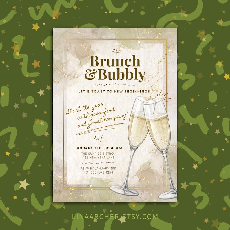 New Year's Brunch Invitation - Brunch and Bubbly - New Year's Day ...