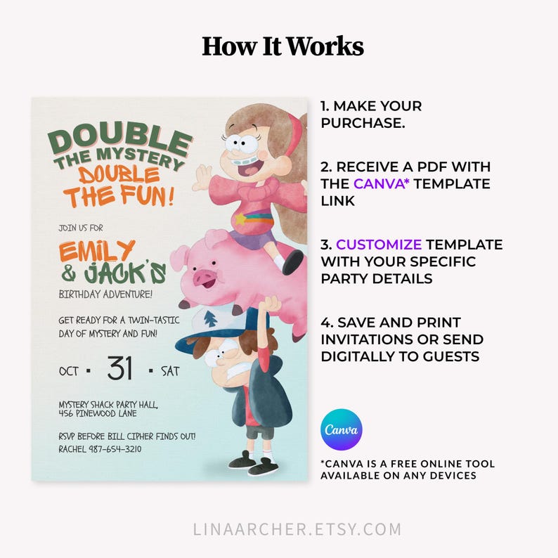 Gravity Falls Birthday Invitation - Double Birthday Invitation ...