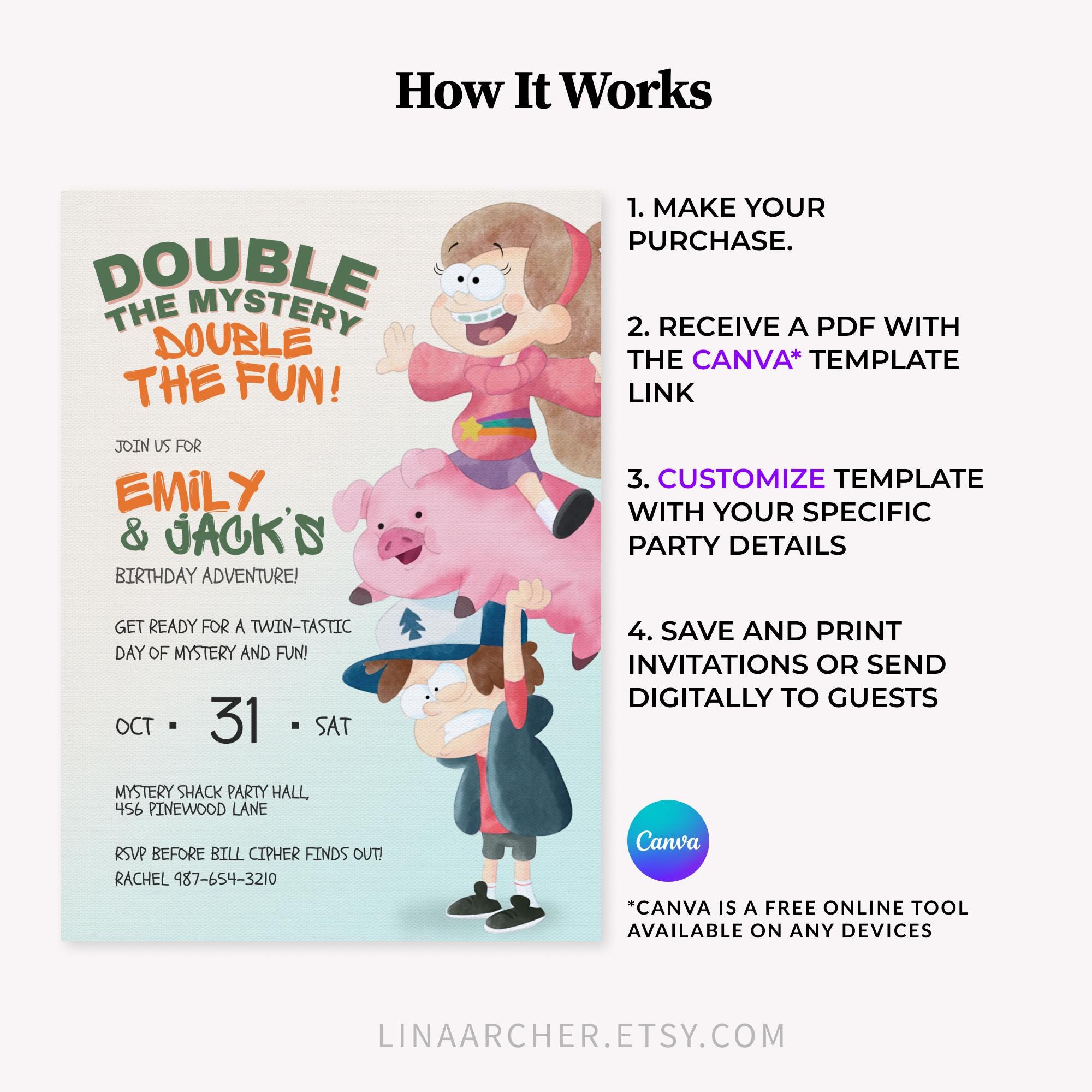 Gravity Falls Birthday Invitation - Double Birthday Invitation ...