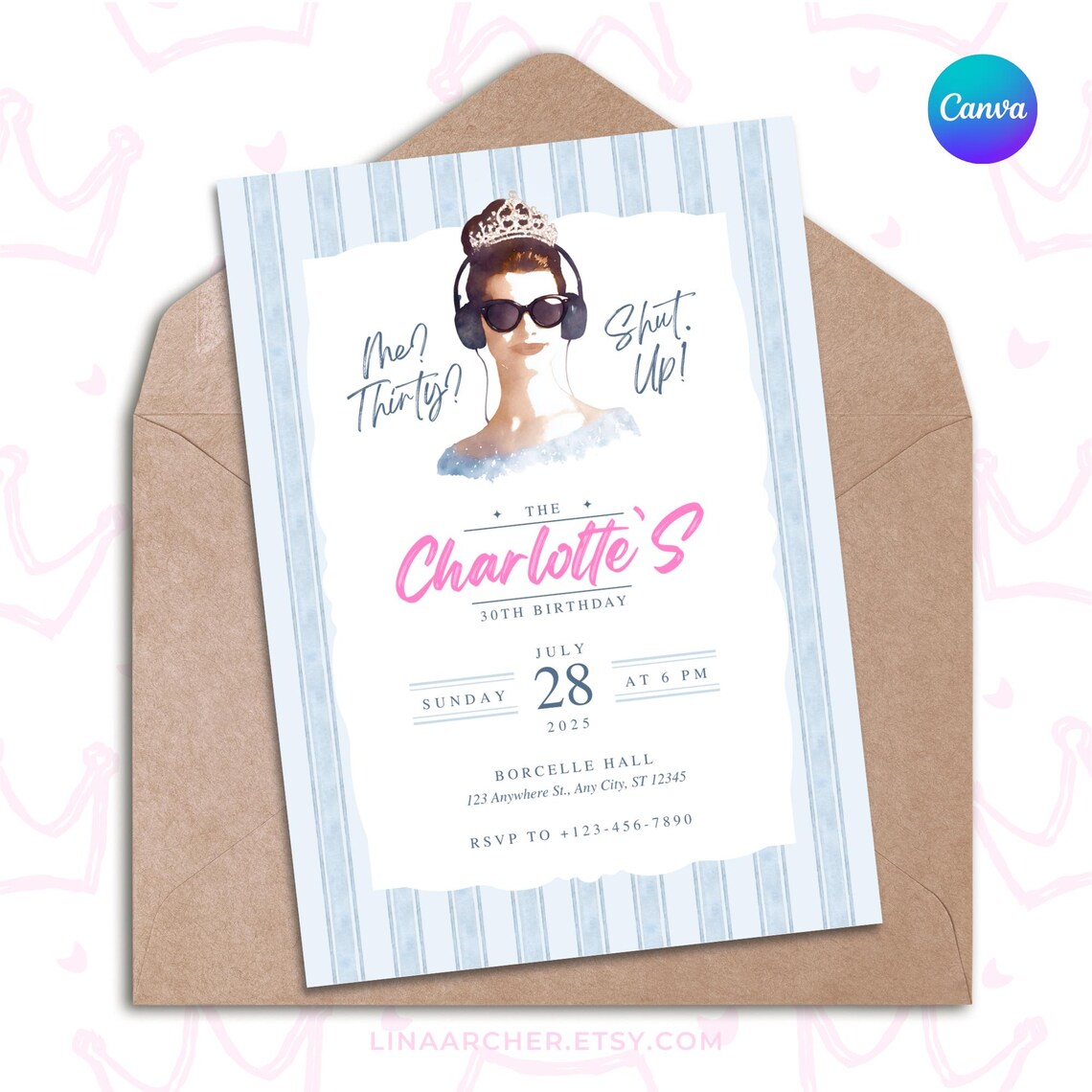 Princess Diaries Birthday Invitation: Editable Royal Party Template ...