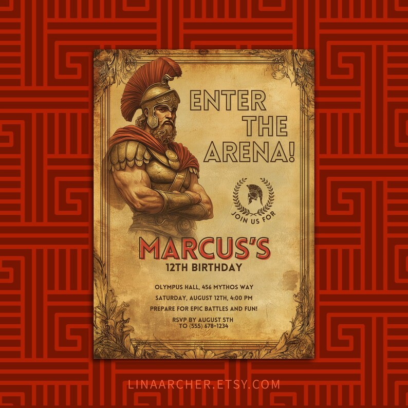 Gladiator Birthday Invitation Ancient Rome Birthday Ancient Greek ...