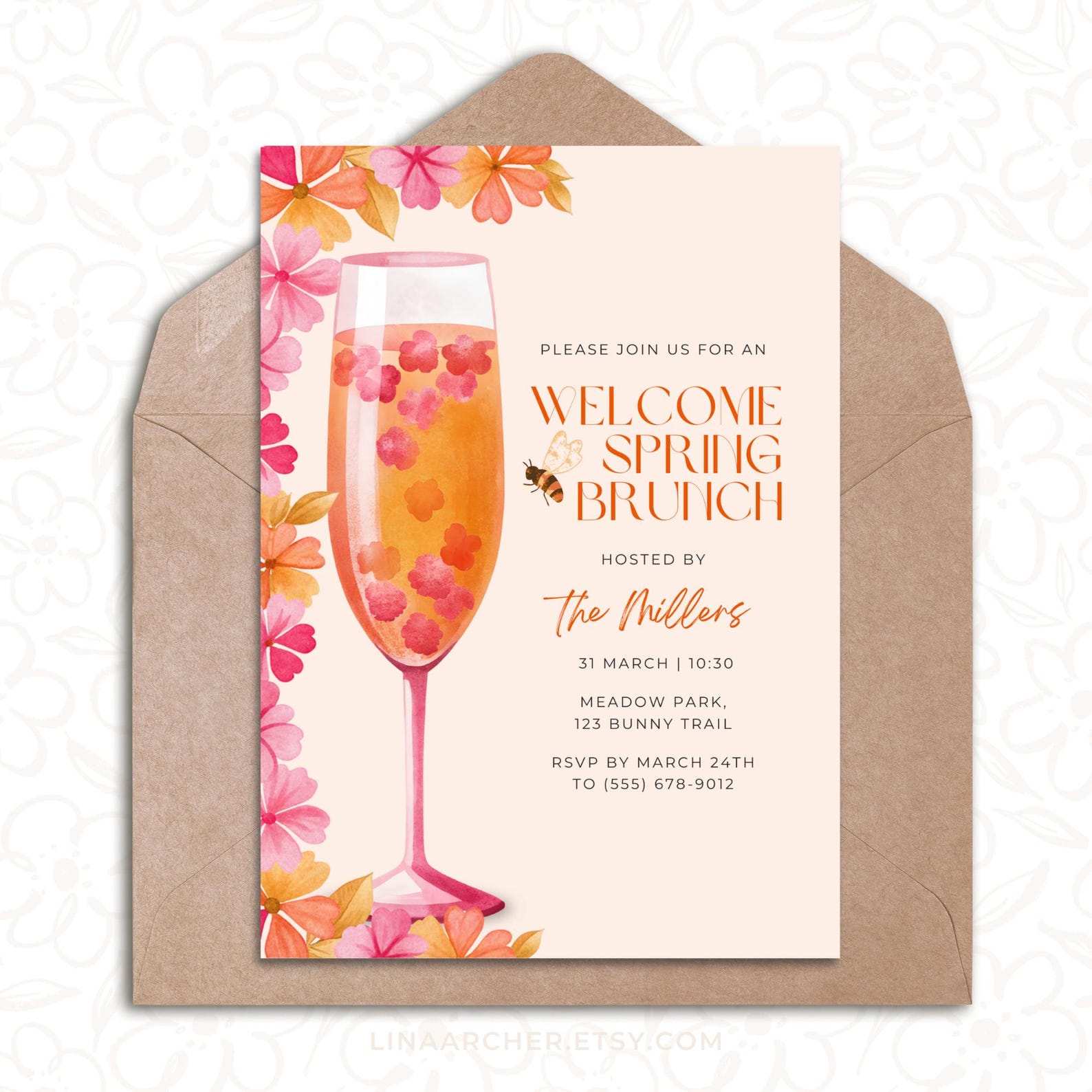 Mimosa Brunch Invitation | Floral Digital Template | Editable Invite ...