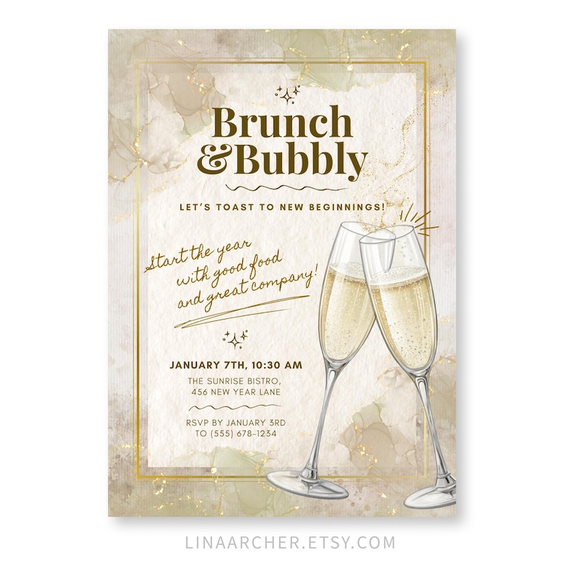 New Year's Brunch Invitation - Brunch and Bubbly - New Year's Day ...