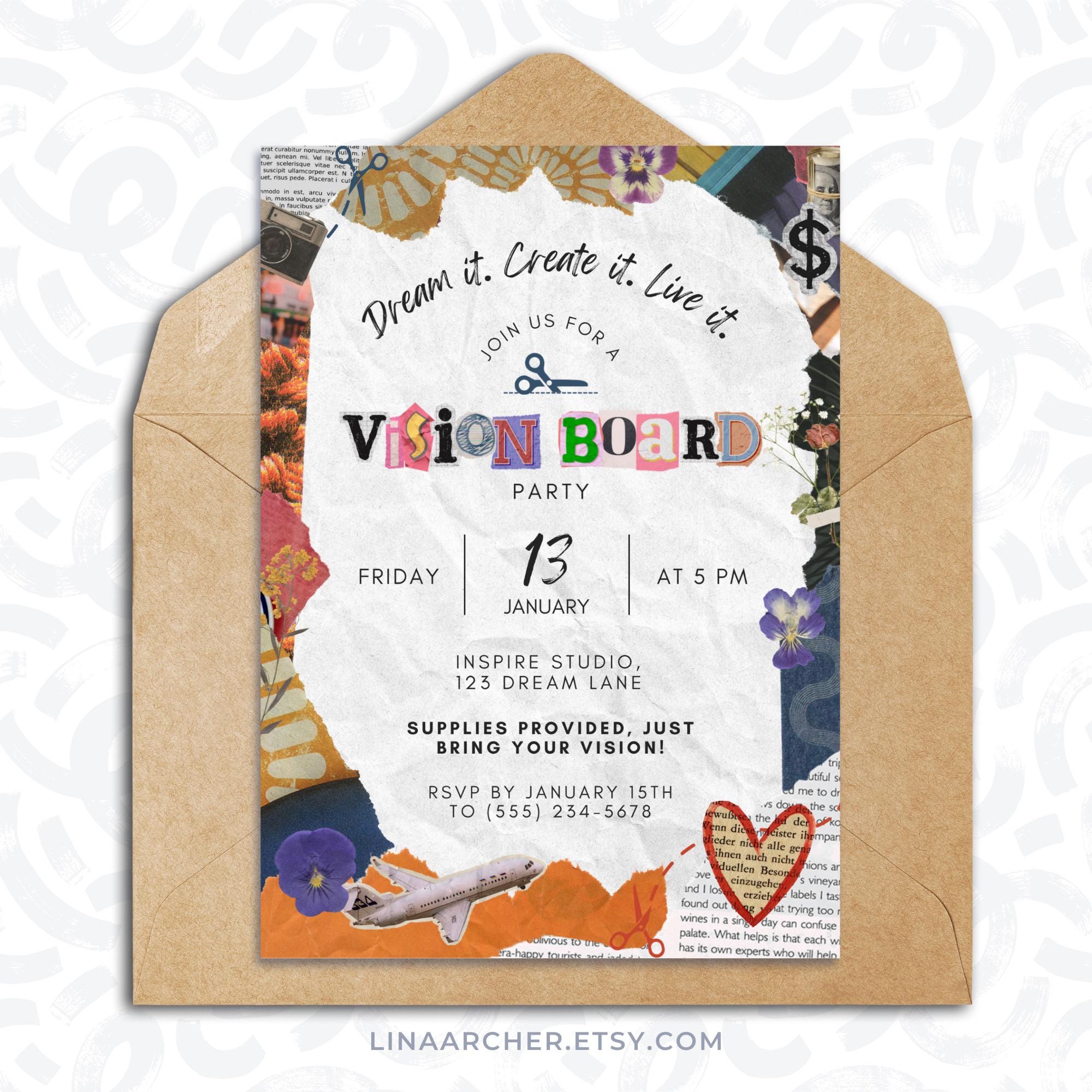 Vision Board Party Invitation Manifestation Gathering Girls Night ...