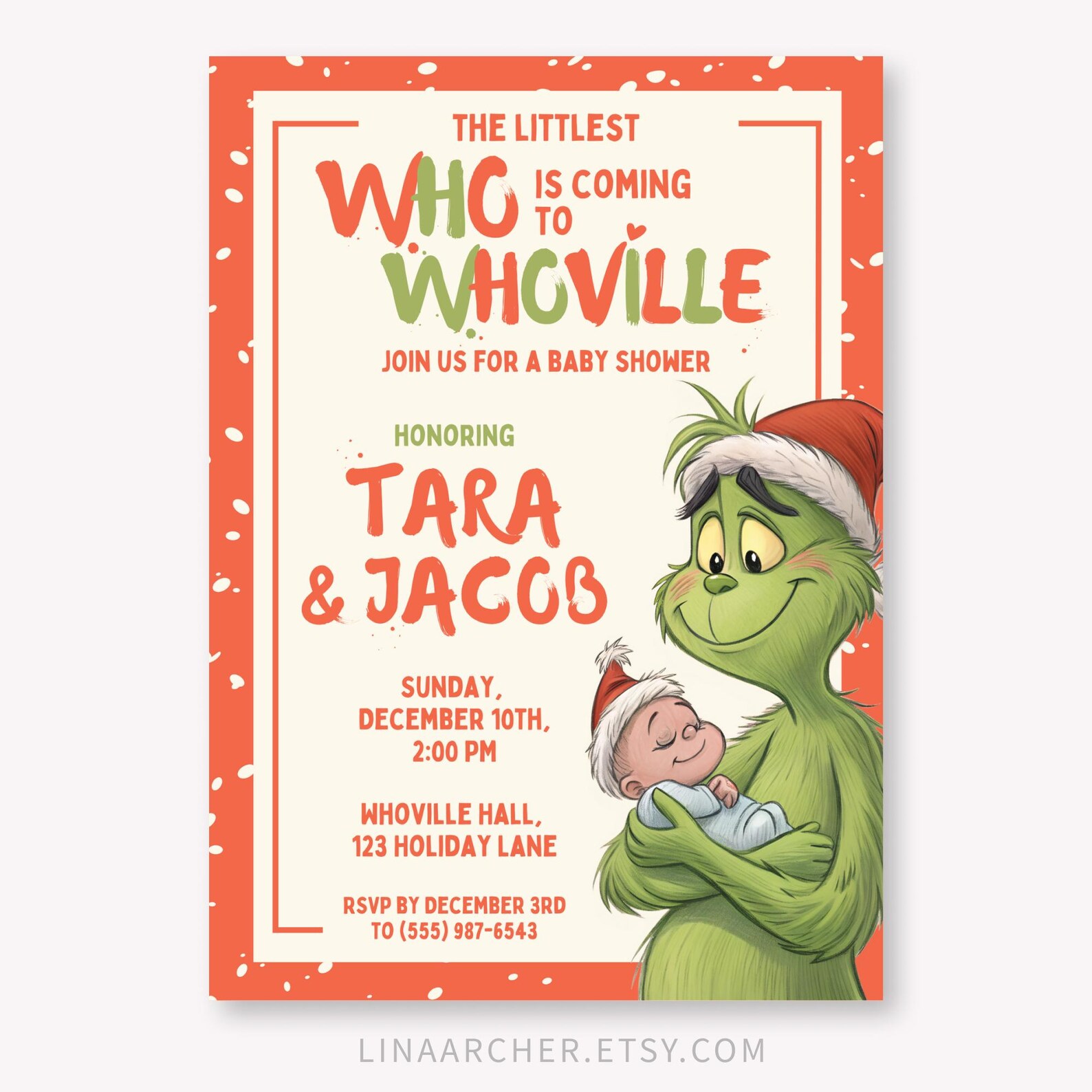 Grinch Baby Shower Invite - Whoville Baby Shower Invitation - Christmas ...