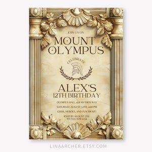 Greek Mythology Birthday Invite Editable Canva Template Printable ...