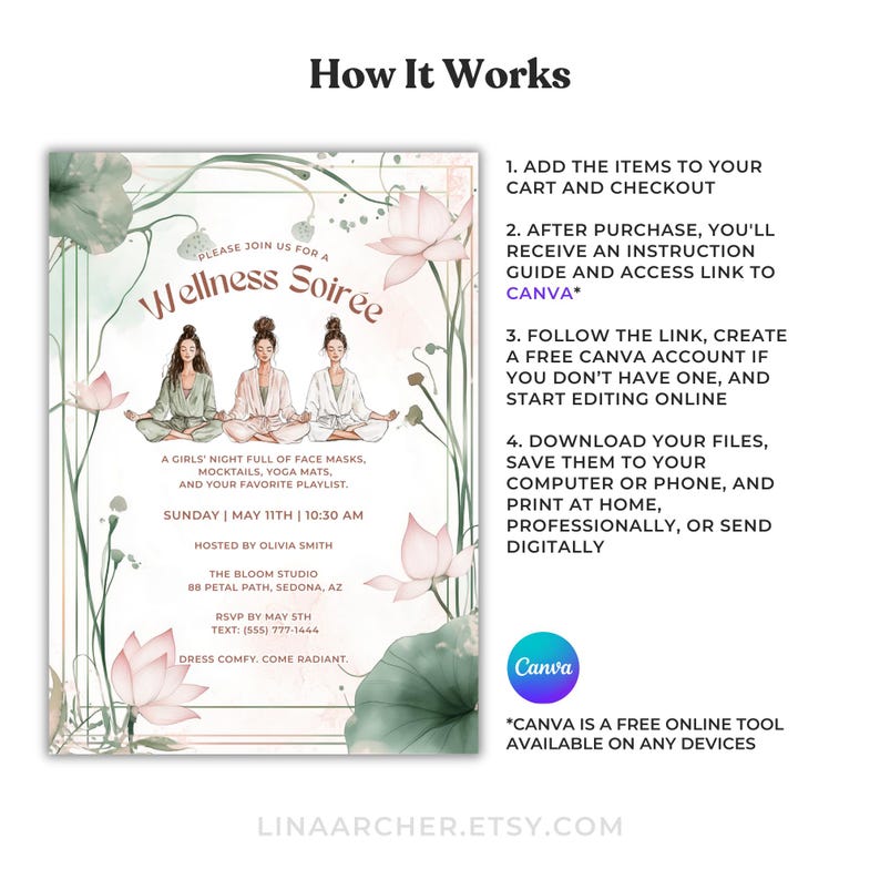 Girls Night Spa Party Invitation • Editable Canva Template • Wellness ...