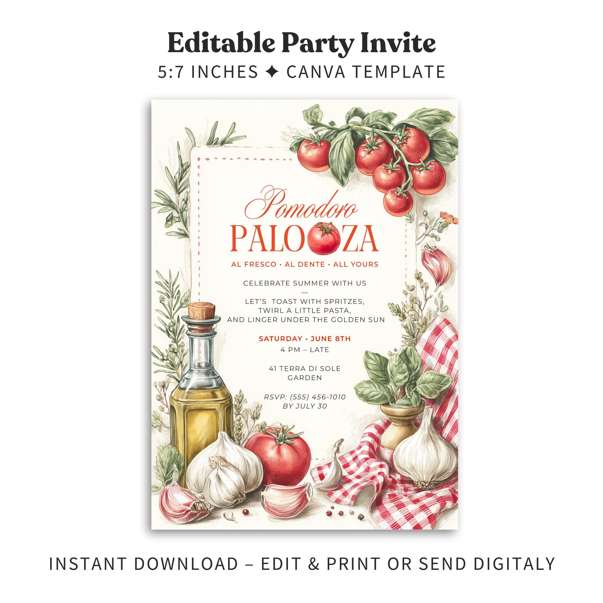 Tomato Garden Party Invitation: Pomodoro Palooza, Editable Canva ...
